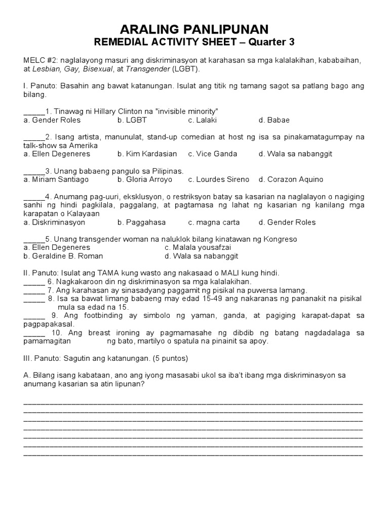 AP10 Remedial Activity Sheet MELC#2 MODULE 2 | PDF