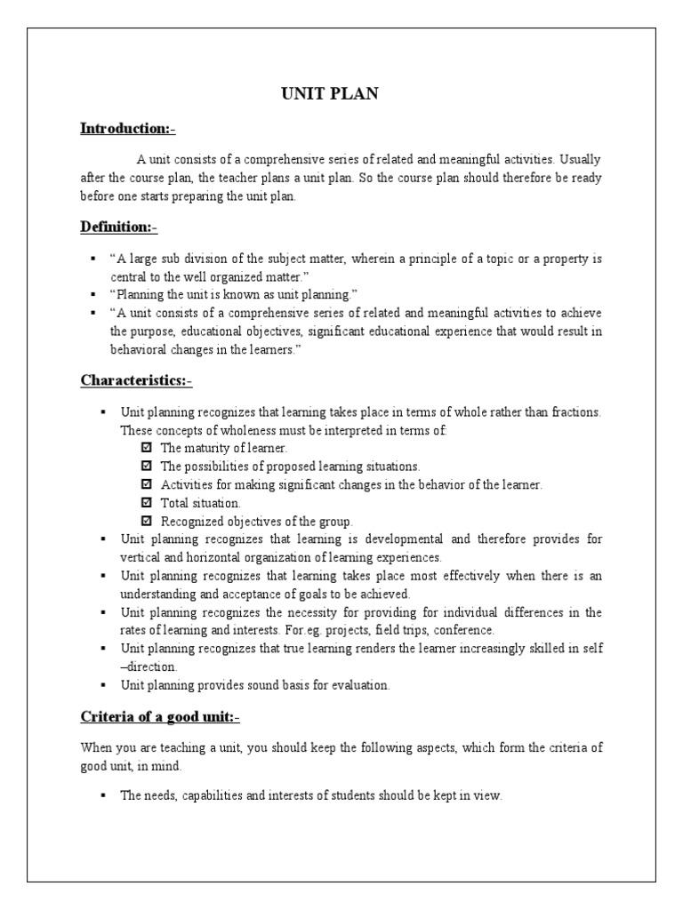 08 Unit Planning | PDF | Learning | Teachers