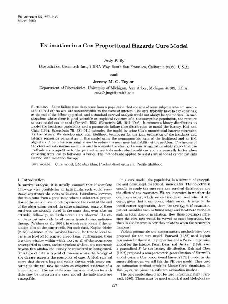 Cure Rate Model | PDF | Bias Of An Estimator | Mean Squared Error