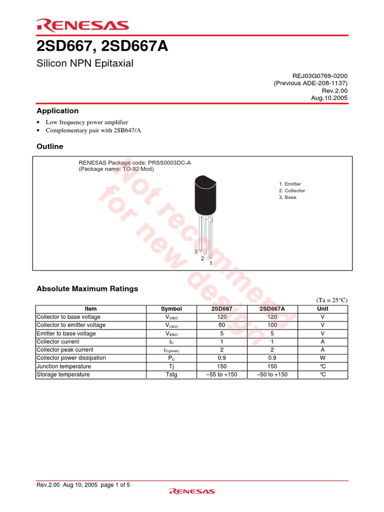 2SD667, 2SD667A: Silicon NPN Epitaxial | PDF | Bipolar Junction Transistor | Electrical Engineering