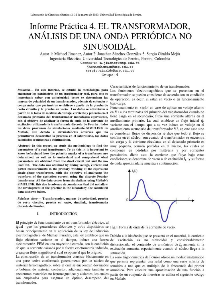 Informe Practica 4 - Laboratorio de Circuitos 2 | PDF | Transformador | Inductor