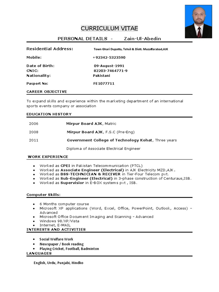 Curriculum Vitae: Personal Details Zain-Ul-Abedin | PDF