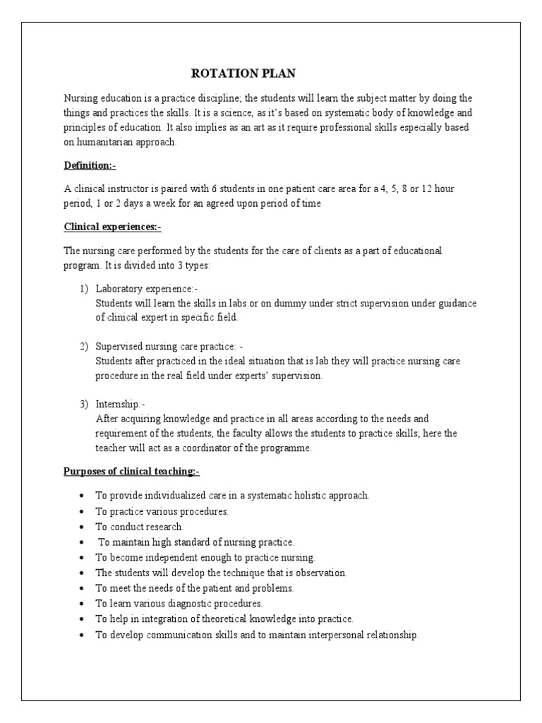 Clinical rotation plan | Nursing | Expert