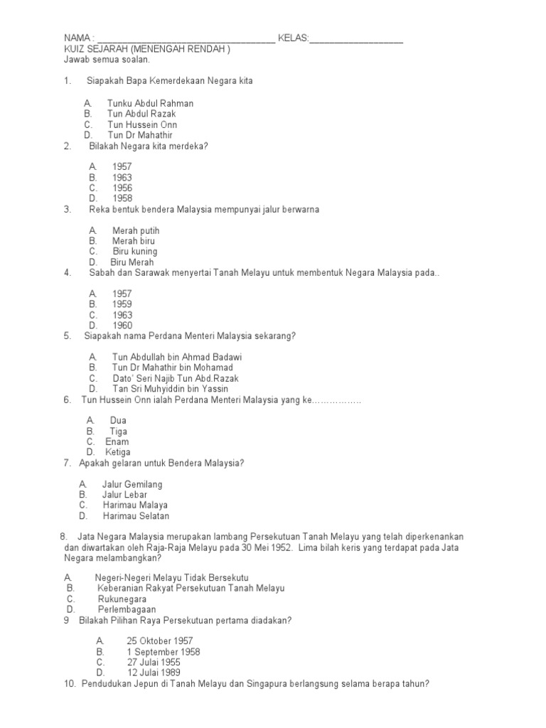 Soalan Kuiz Sejarah | PDF