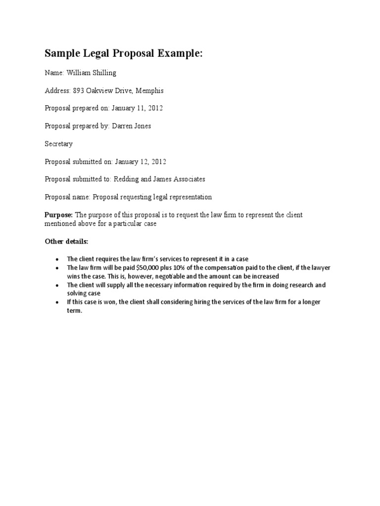 Sample Legal Proposal Example:: Purpose: The Purpose of This Proposal ...
