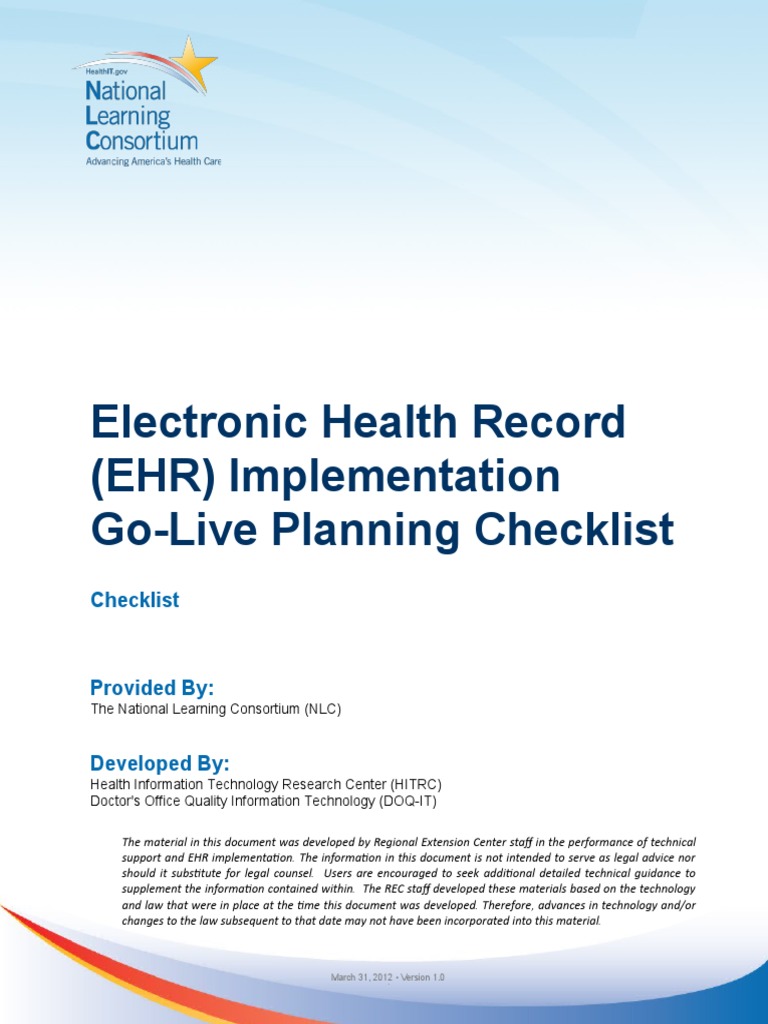 Electronic Health Record (EHR) Implementation Go-Live Planning ...
