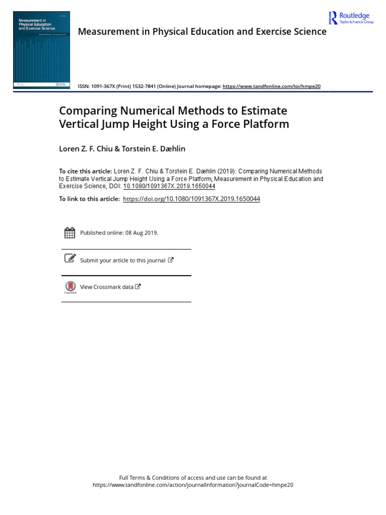 Comparing Numerial Methods To Estimate Vertical Jump Height PDF | PDF | Errors And Residuals ...