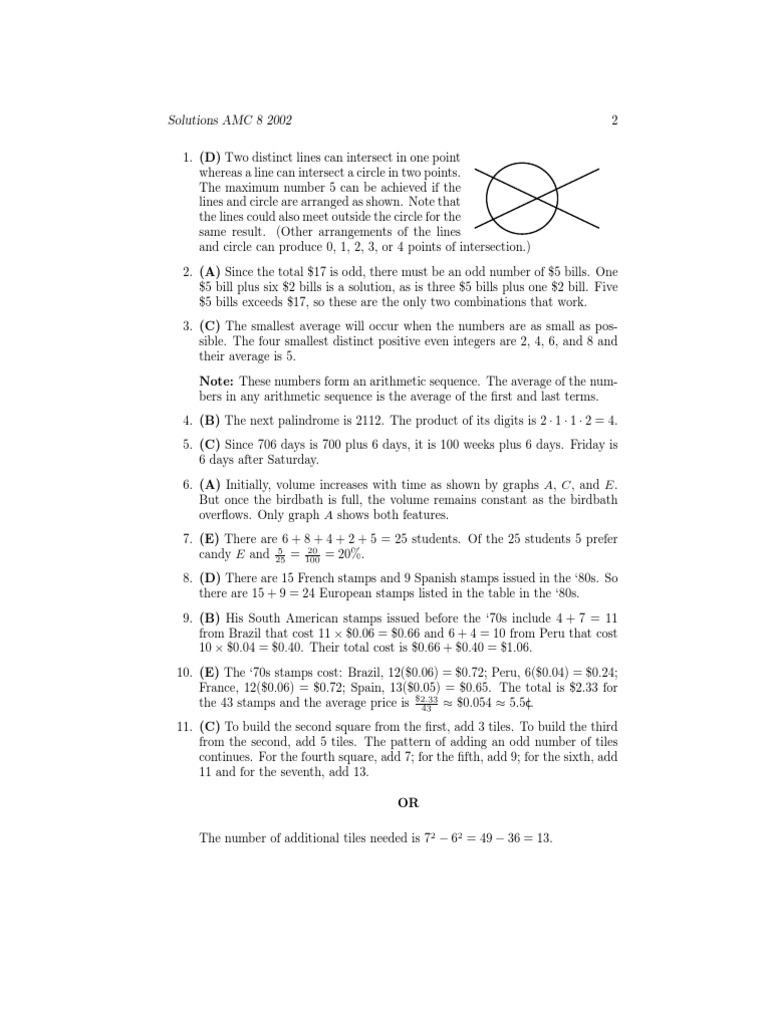 2002 AMC8 Solutions Nice | PDF | Area | Numbers