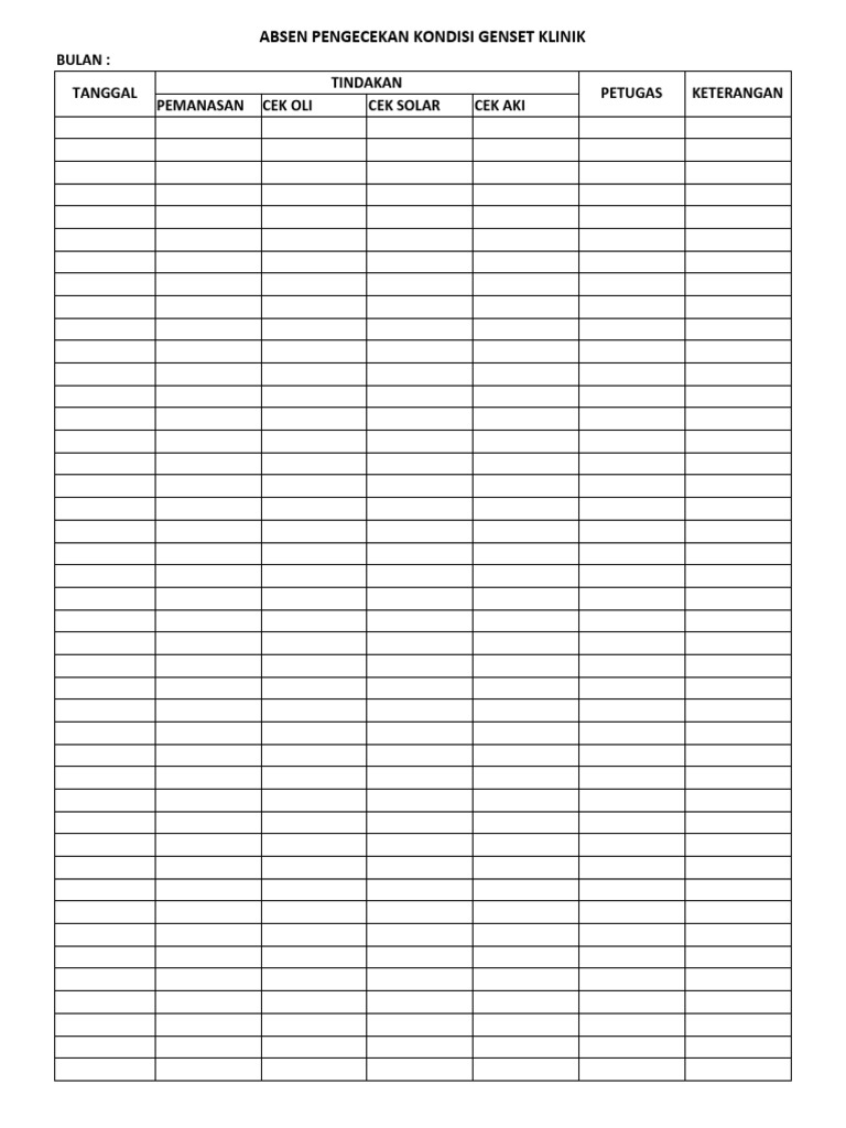 Jadwal Pemanasan Genset | PDF