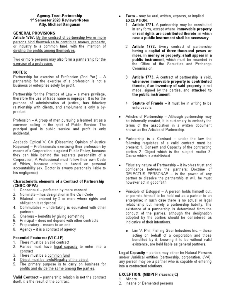 Partnership Notes | PDF | Partnership | Assignment (Law)