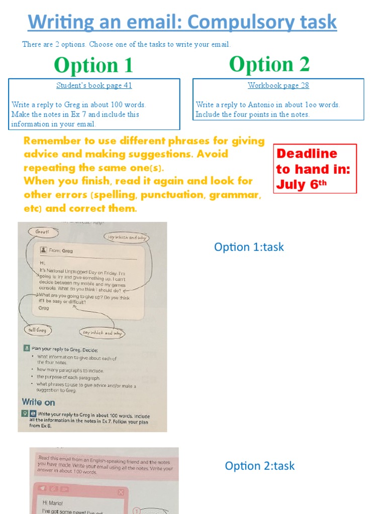 Option 1 Option 2: Writing An Email: Compulsory Task | PDF | Language ...