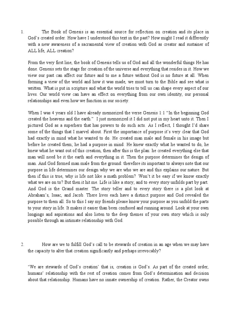 The Book of Genesis Is An Essential Source For Reflection On Creation ...