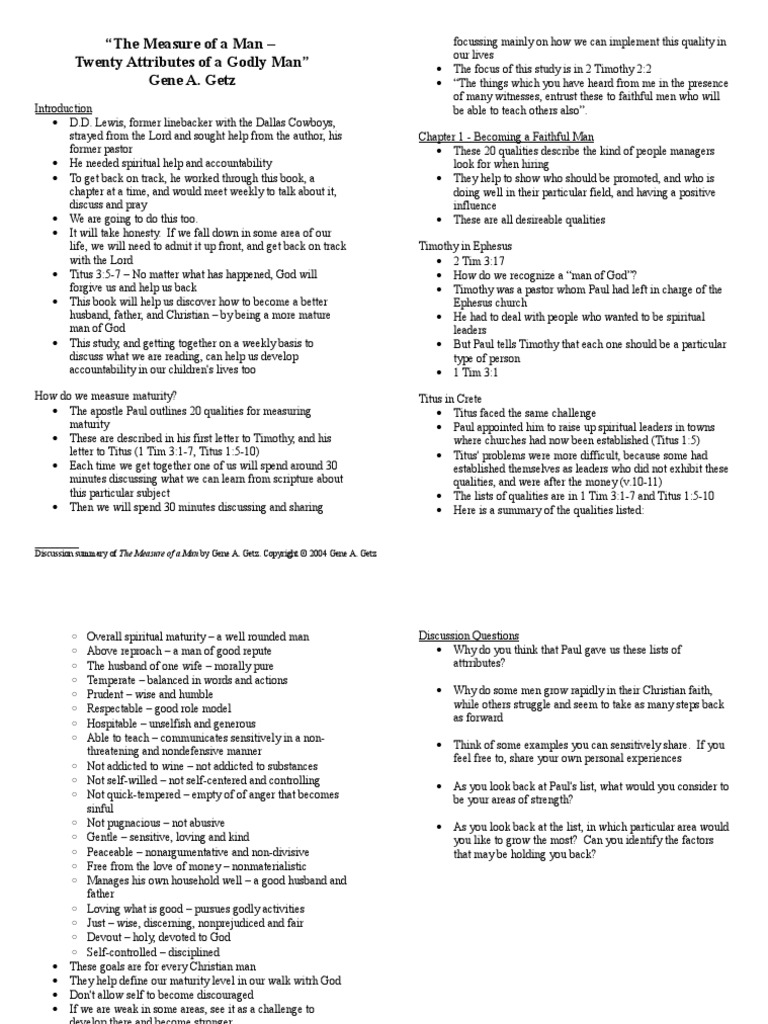 "The Measure of A Man - Twenty Attributes of A Godly Man" Gene A. Getz ...