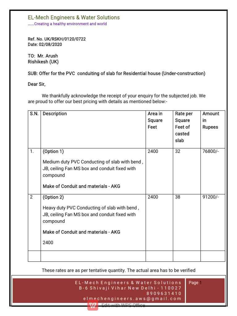 Electrical PVC Conduiting Quotation of Slab PDF | PDF