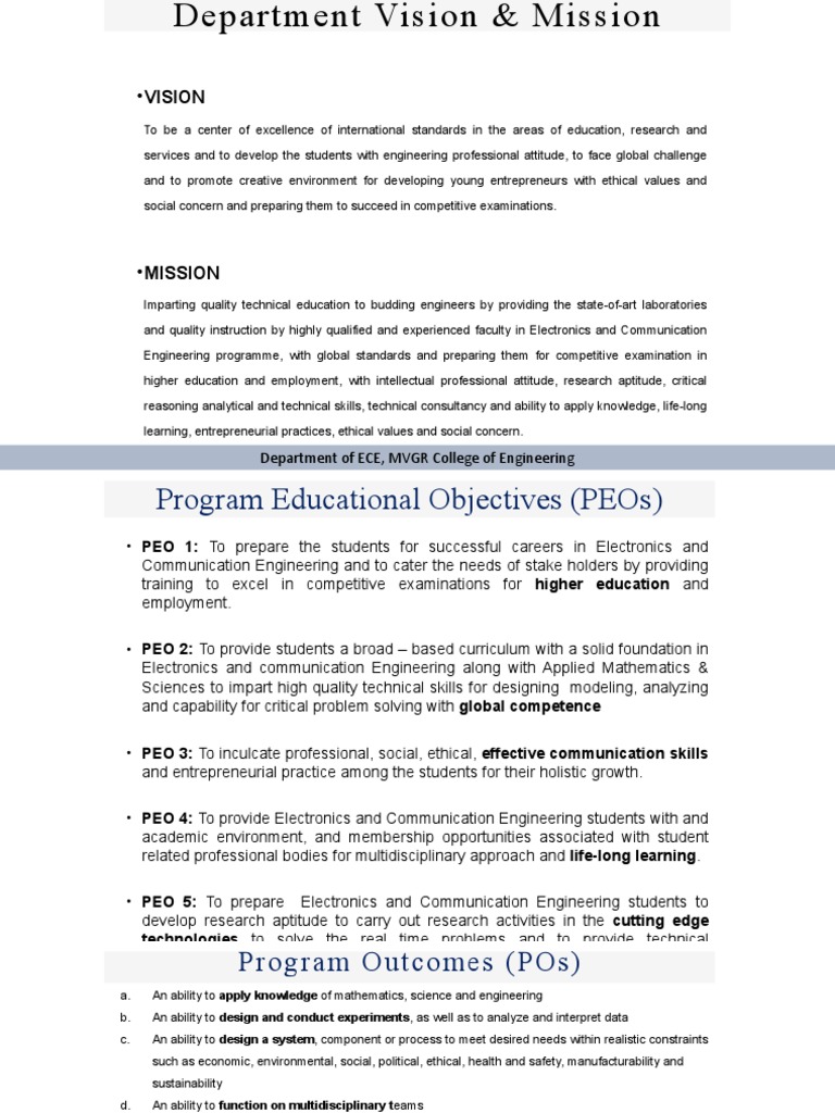 ECE Department Vision and Mission Overview | PDF | Engineering ...