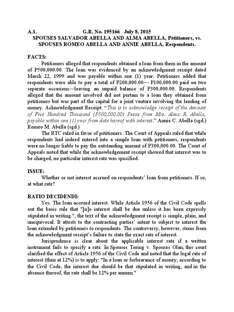 ABELLA v. ABELLA | PDF | Interest | Loans