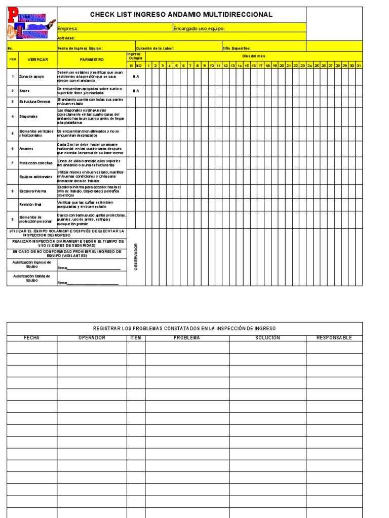 Check List Ingreso Andamio Multidireccional | PDF | Andamio | Business