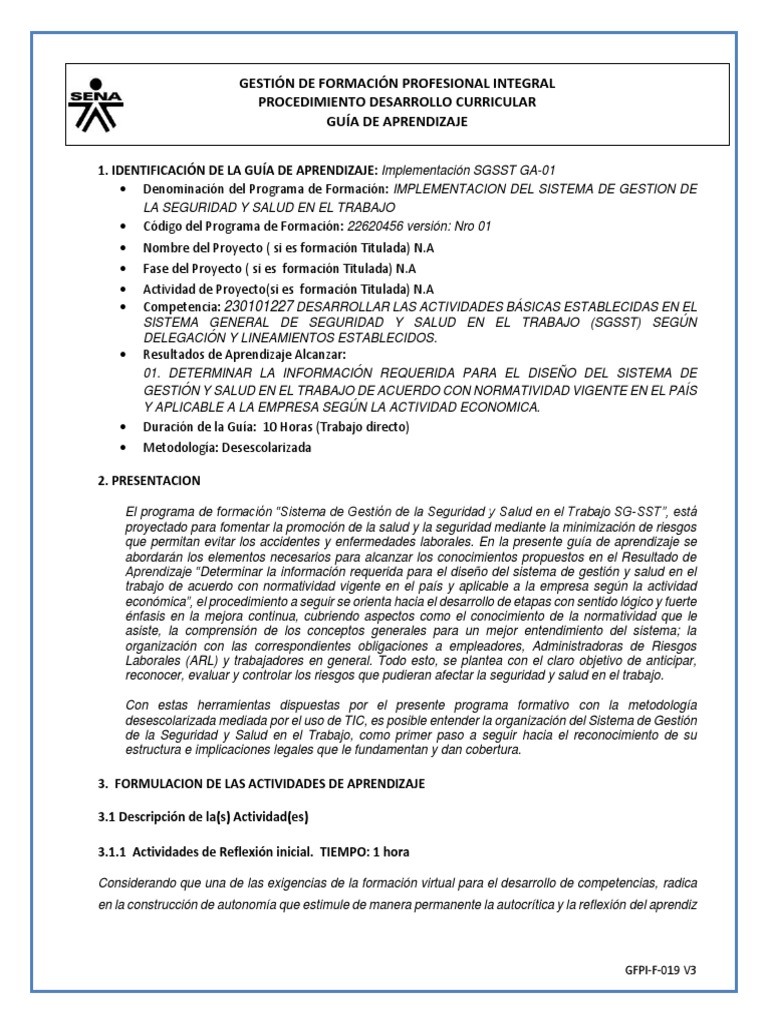 GFPI-F-019 - Formato - Guia - de - Aprendizaje SGSSST GA-01 | PDF | Aprendizaje | Evaluación
