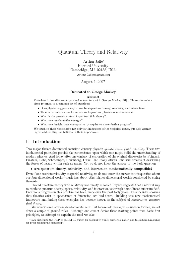 Quantum Theory Relativity Pdf Quantum Field Theory Field Physics