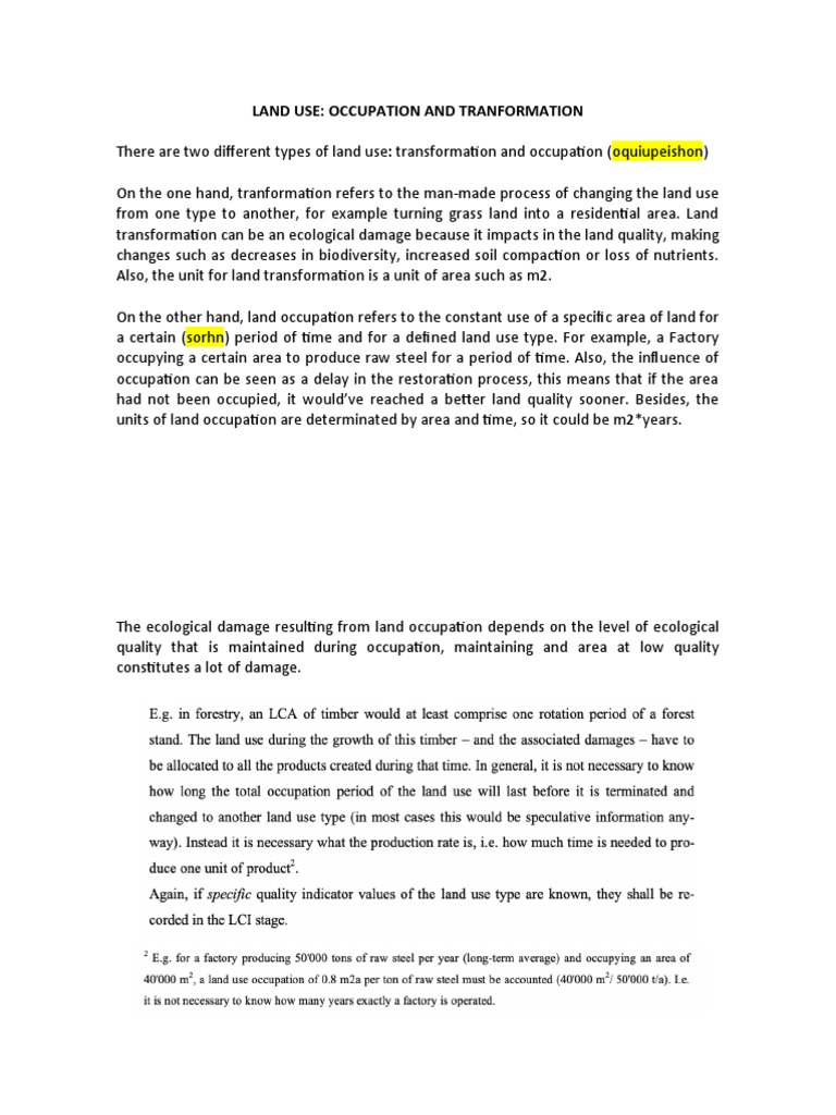 Land Occupation vs. Transformation | PDF | Science & Mathematics