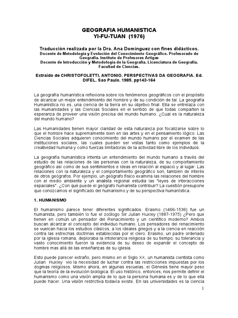 Aportes de Yi-Fu Tuan a la Geografía Humanística | PDF | Geografía ...