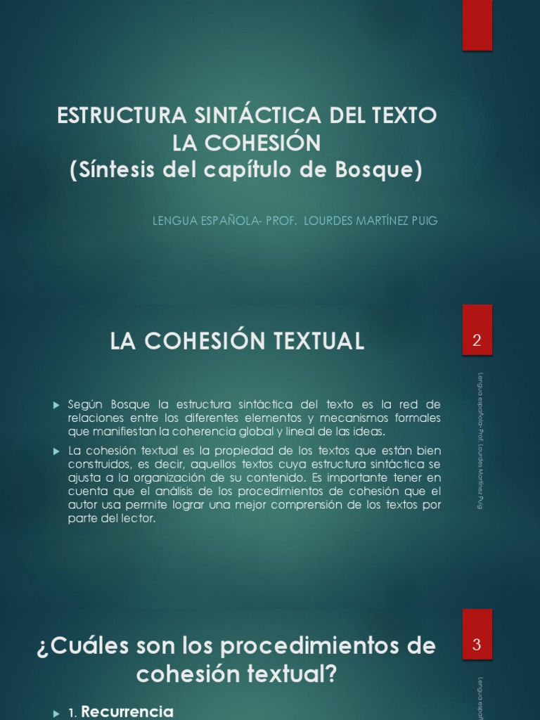 2020 Lengua Estructura Sintactica Del Texto LA COHESION 2 | PDF | Palabra | Sintaxis
