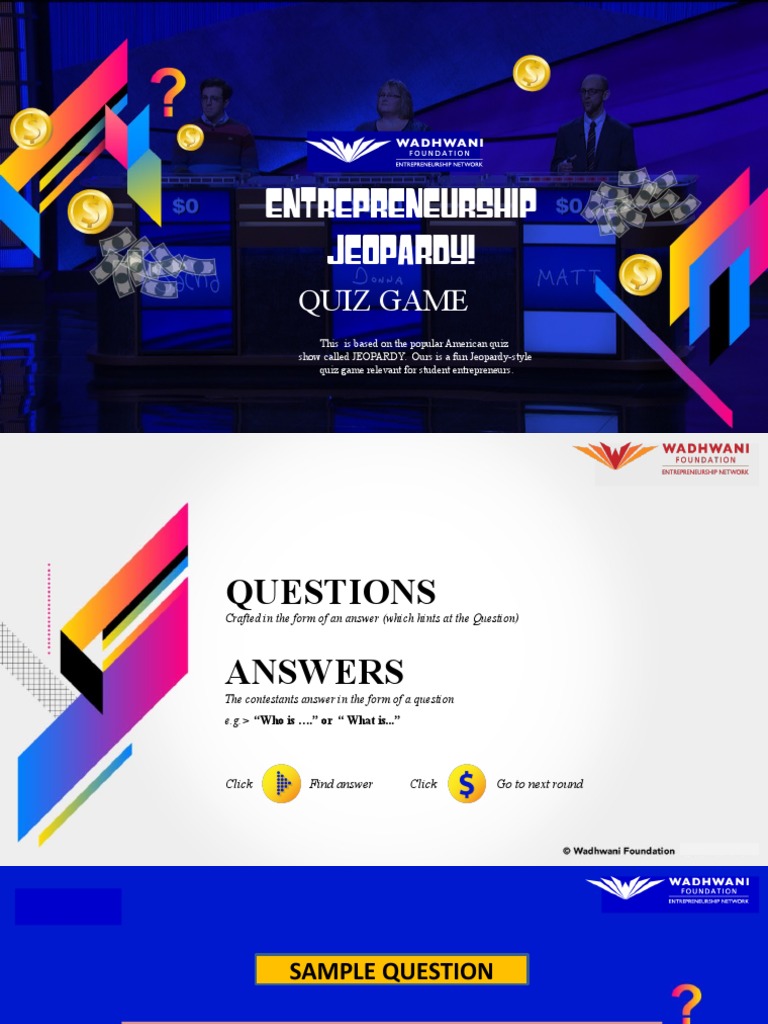Entrepreneurship Jeopardy!: Quiz Game | PDF | Startup Company | Small ...