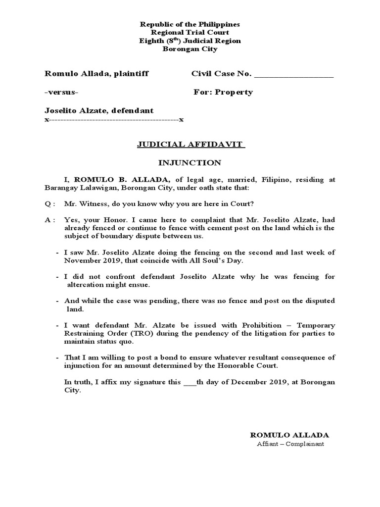Judicial Affidavit | PDF | Affidavit | Injunction