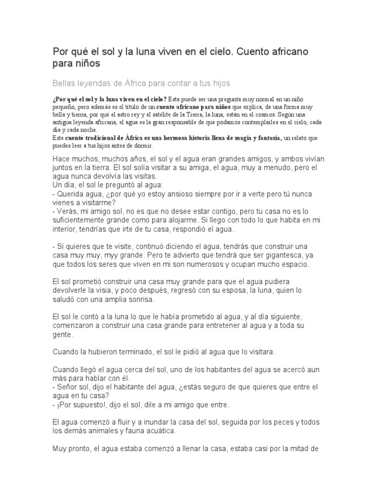 Por Qué El Sol y La Luna Viven en El Cielo. Cuento Africano para Niños ...