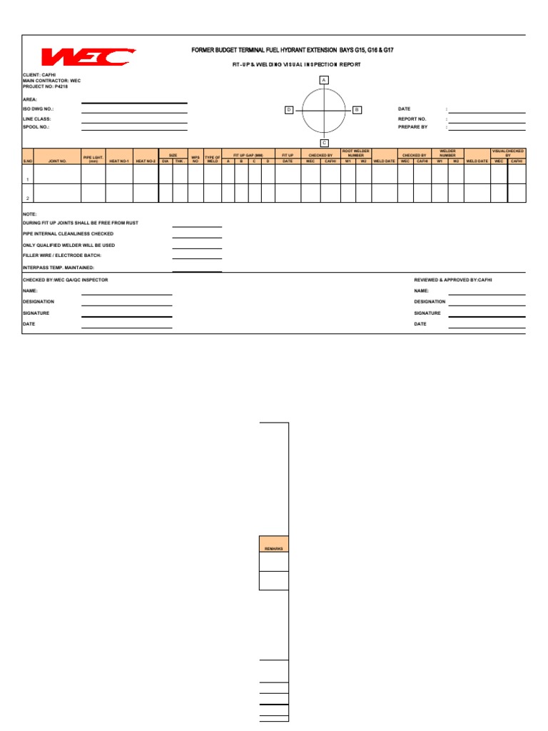 Copie de 233299968-Fit-up-Welding-Visual-Inspection-Report | PDF ...