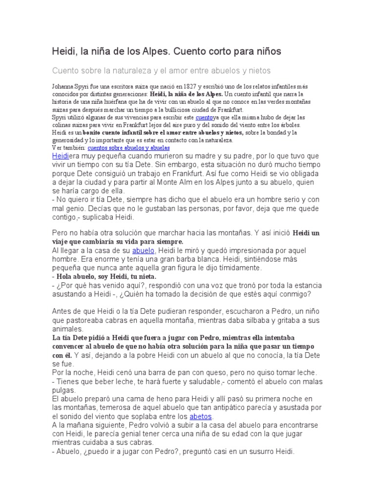 Heidi, La Niña de Los Alpes. Cuento Corto para Niños | PDF | Heidi