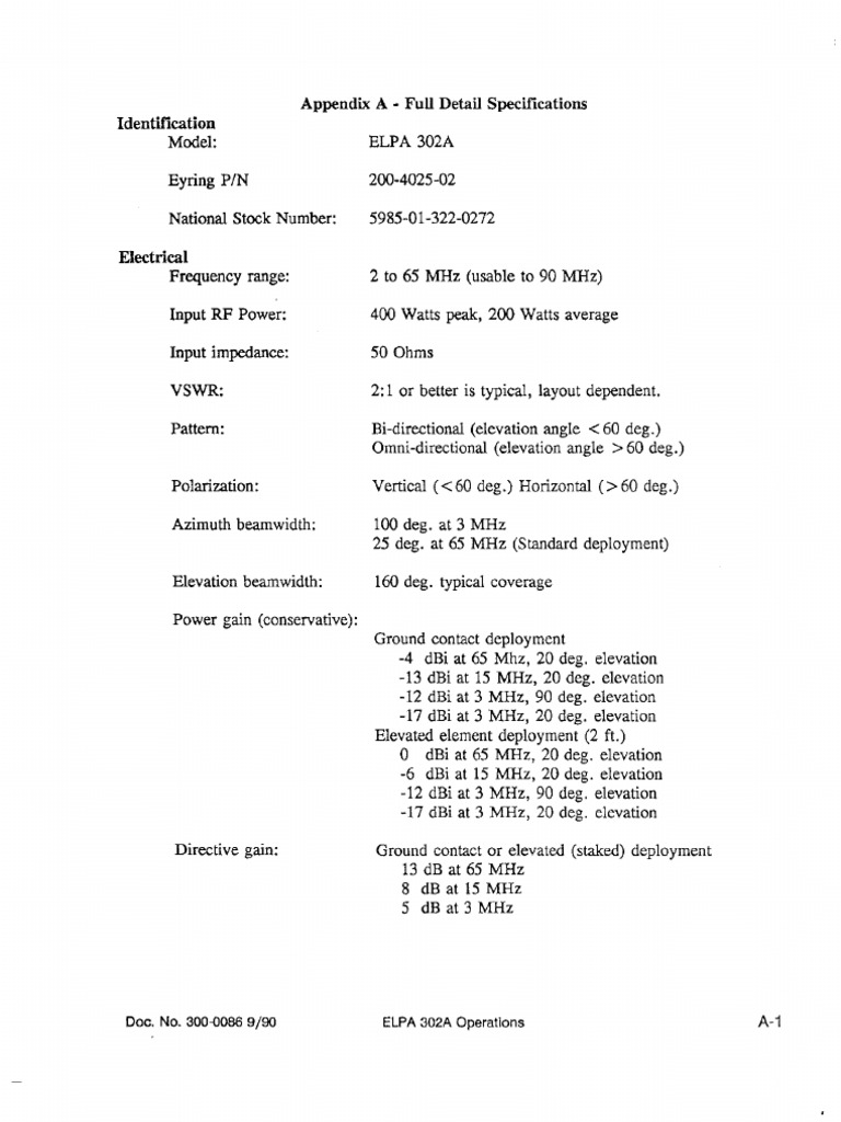 Eyring - ELPA 302A Operations Manual Appendix | PDF