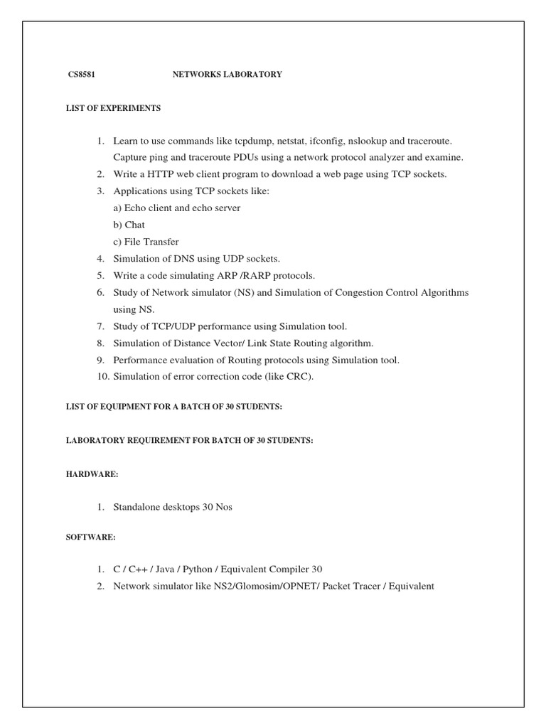 Cs8581 Networks Laboratory | PDF | Transmission Control Protocol | Hypertext Transfer Protocol