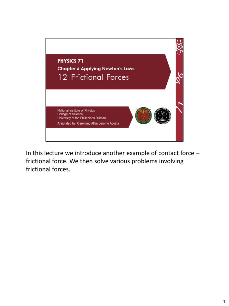 Lecture 12 - Frictional Forces PDF | PDF | Friction | Tension (Physics)