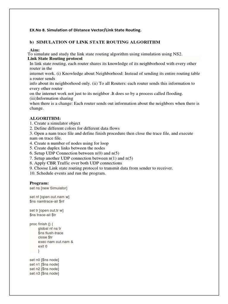 EX - No 8. Simulation of Distance Vector/Link State Routing | PDF ...