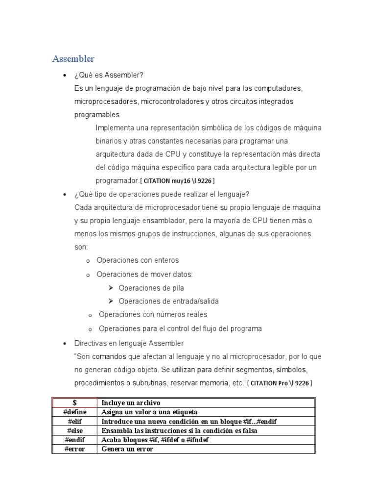 Assembler | PDF | Lenguaje ensamblador | Lenguaje de programación
