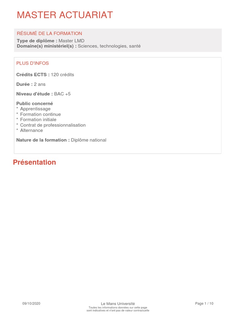 Program Master Actuariat 2 2 | PDF | Actuaire | Science