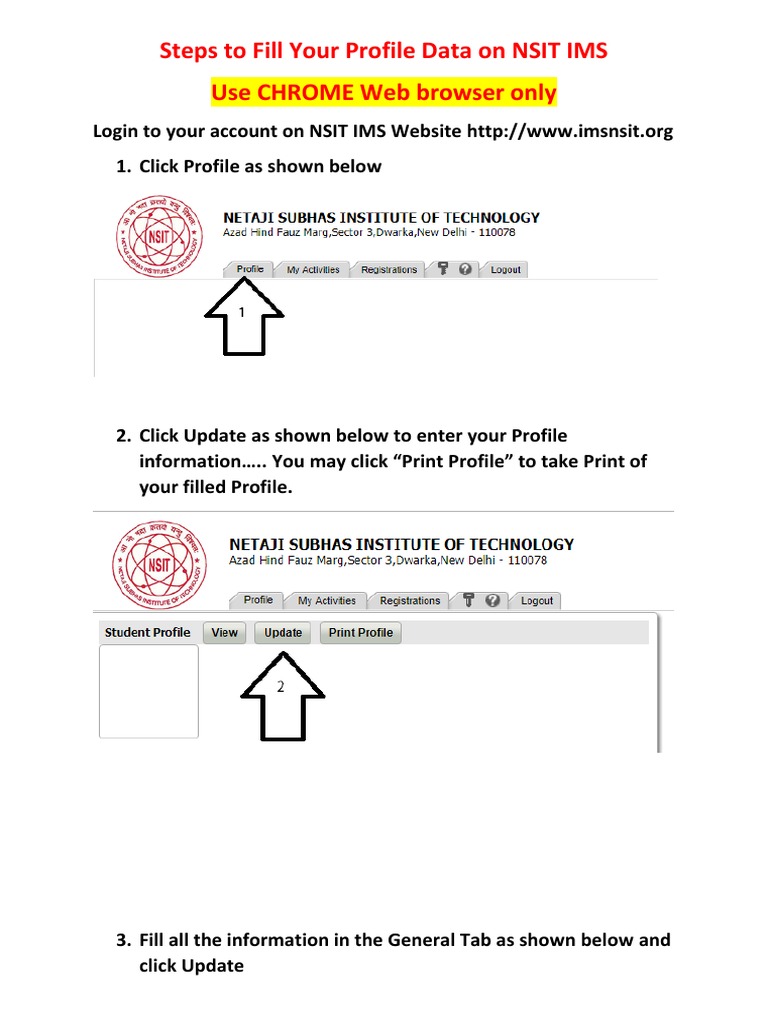 Steps To Fill Your Profile Data On NSIT IMS | PDF | Finance & Money Management