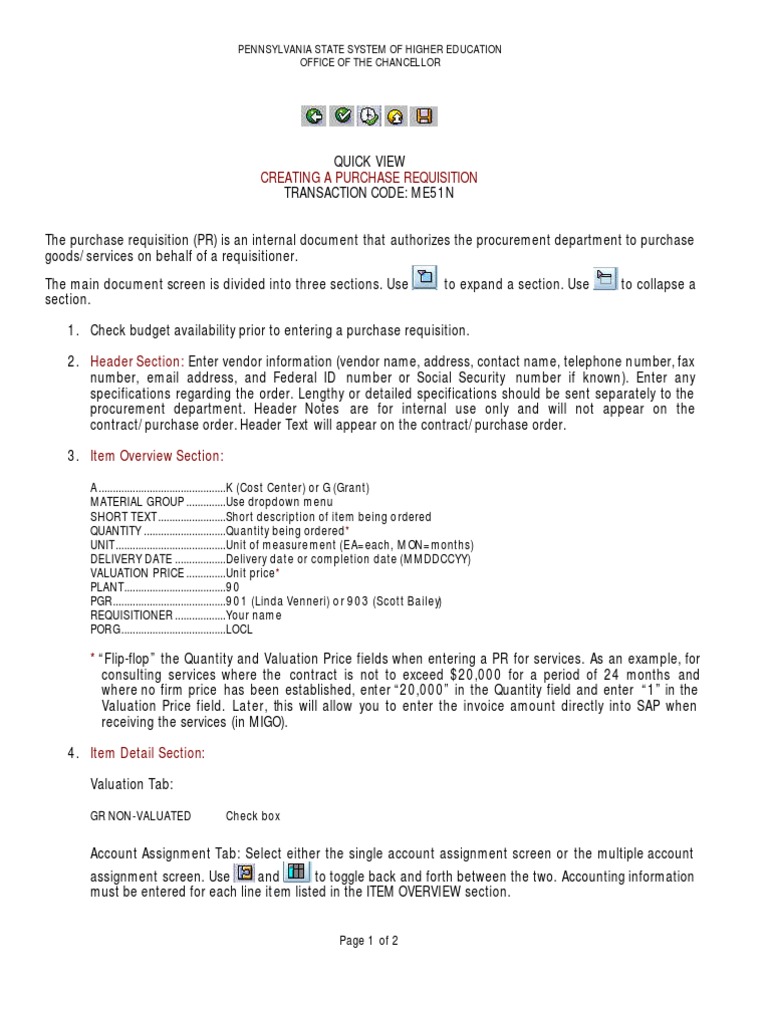 ME51N - Create A Purchase Requisition | PDF | Procurement | Business
