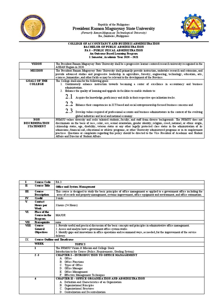 Pa 3 Office And Systems Administration Syllabus Pdf System Justification