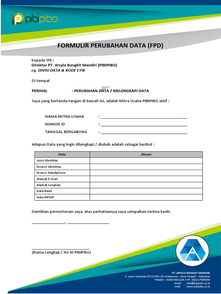 PT ABM - Dokumen Resmi - Formulir Perubahan Data (FPD) | PDF