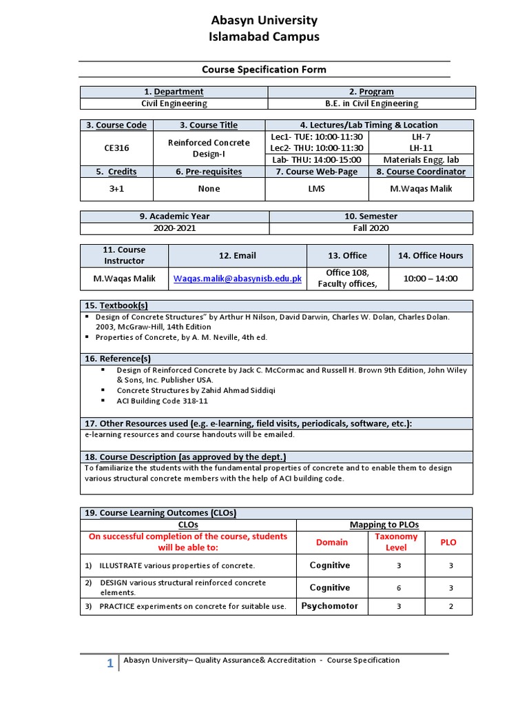 Civil Engineering Reinforced Concrete Course | PDF | Beam (Structure) | Concrete