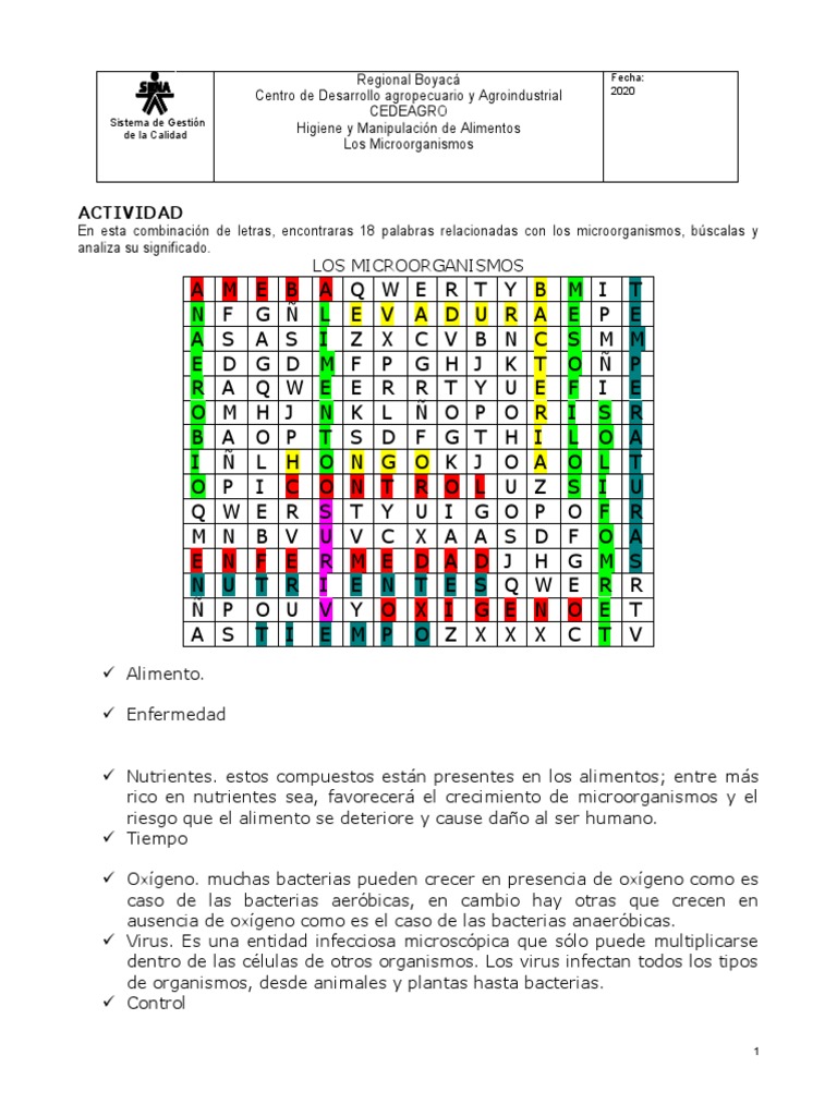 Taller Sopa de Letras | PDF | Las bacterias | Microorganismo