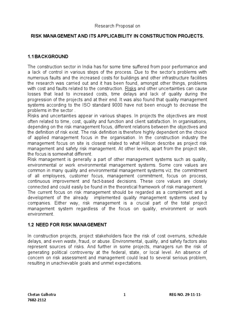 Risk Project Proposal | PDF | Risk Management | Risk