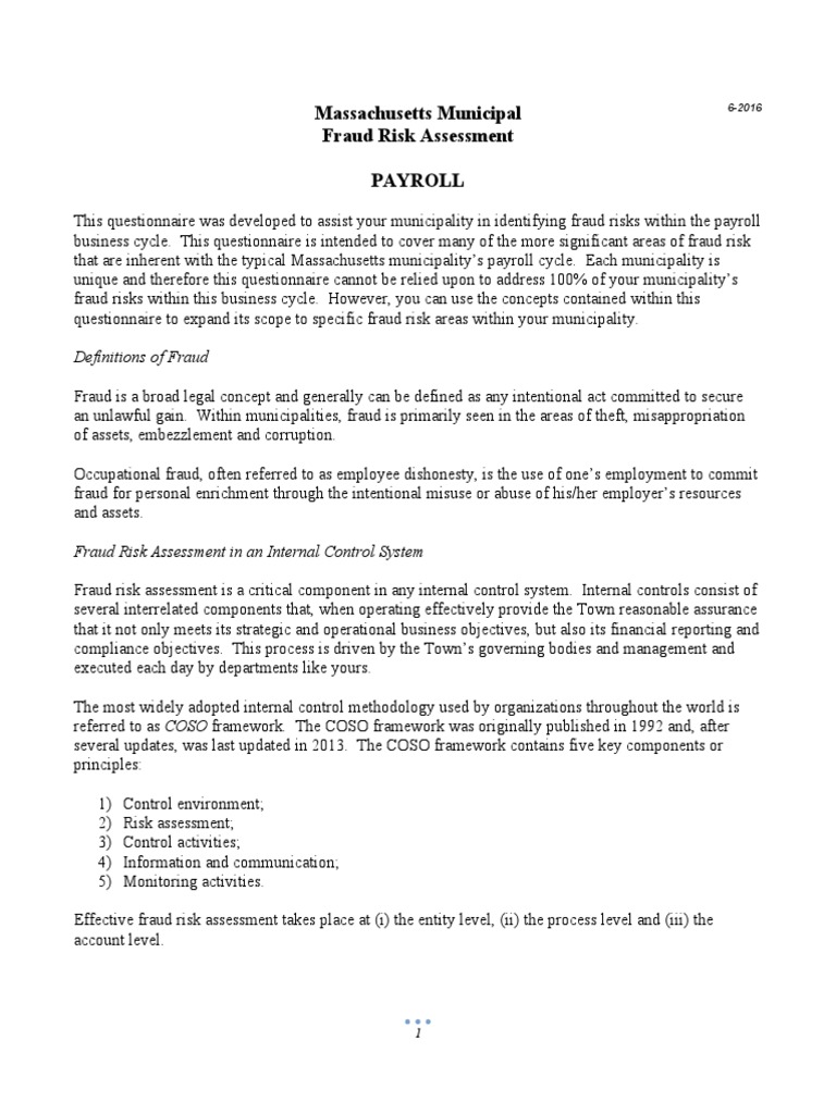 Massachusetts Municipal Fraud Risk Assessment Payroll | PDF | Payroll ...