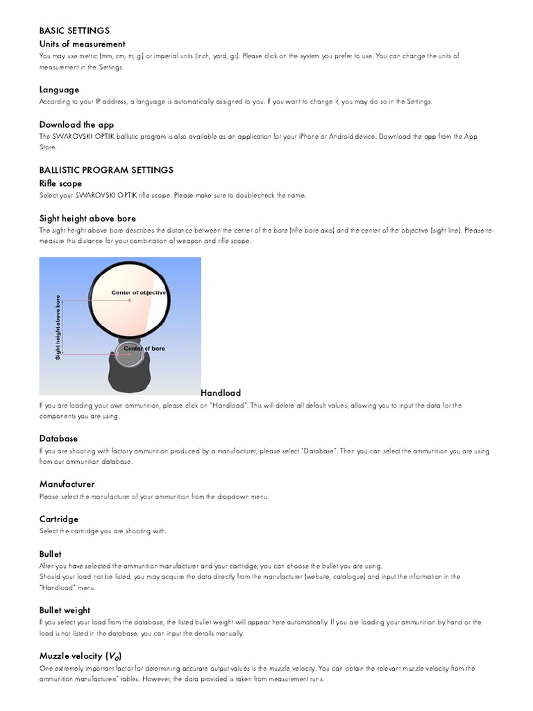 SWAROVSKI OPTIK Ballistic Program - Help PDF | PDF | Telescopic Sight | Military Technology