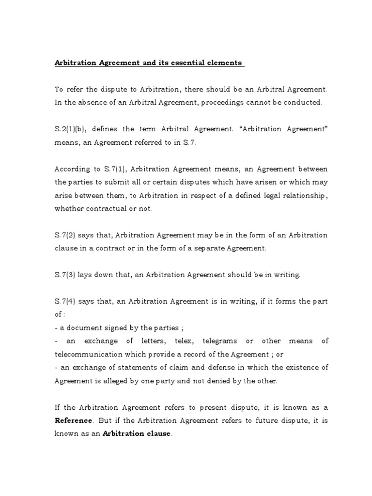 Arbitration Agreement and Its Essential Elements | PDF | Arbitration | Breach Of Contract