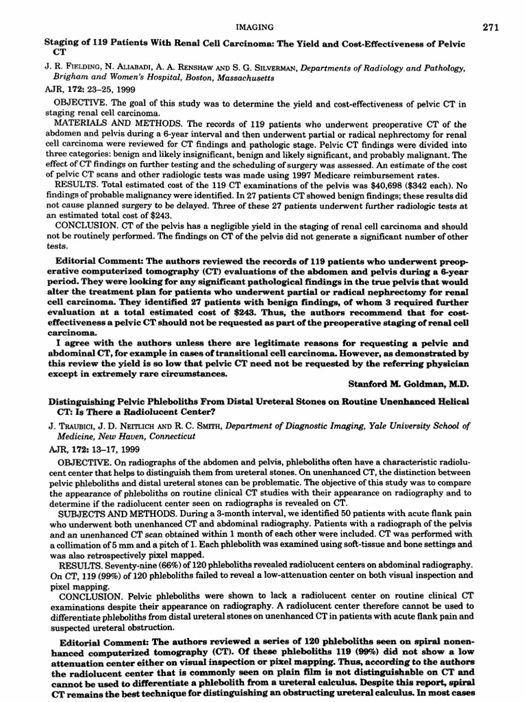 Distinguishing Pelvic Phleboliths From Distal Ureteral Stones On ...