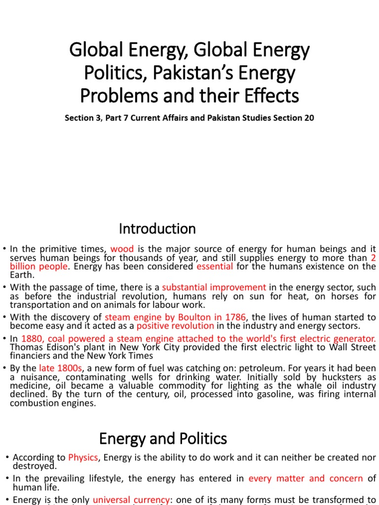 Global Energy, Global Energy Politics, Pakistan's Energy Problems and ...