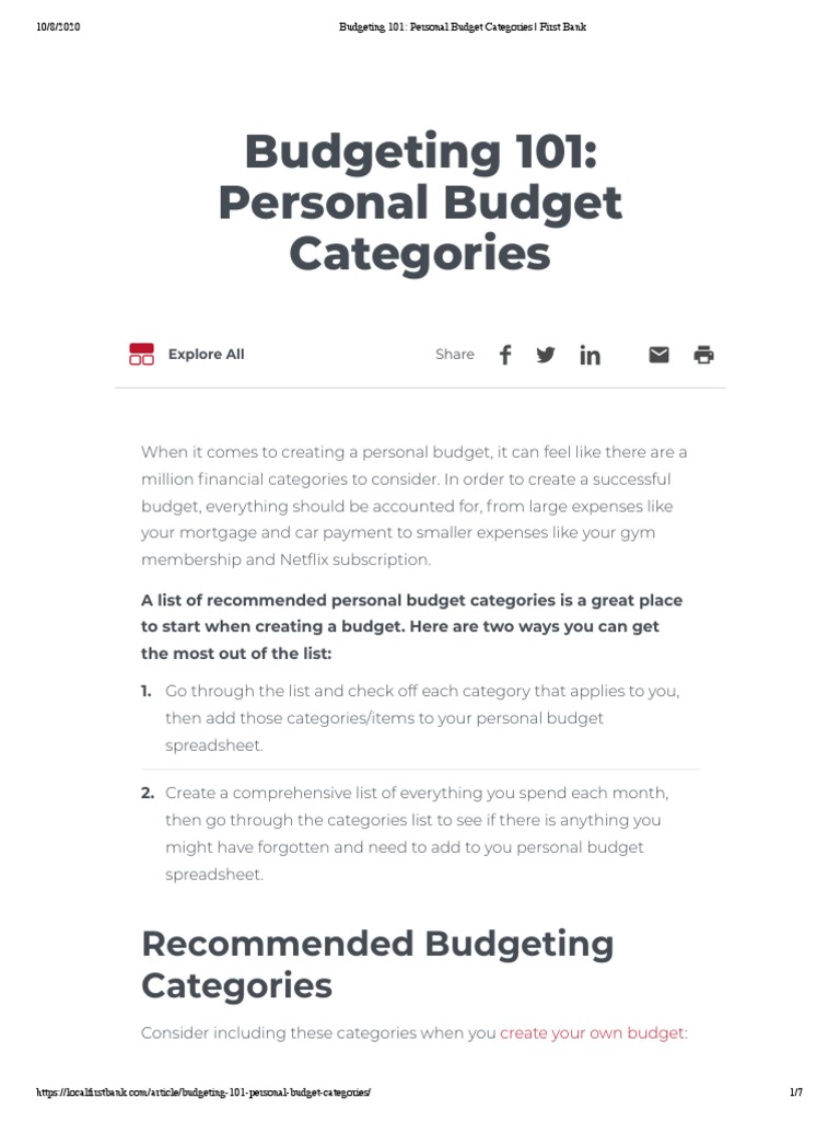 Budgeting 101: Personal Budget Categories | PDF | Economies | Budgets ...